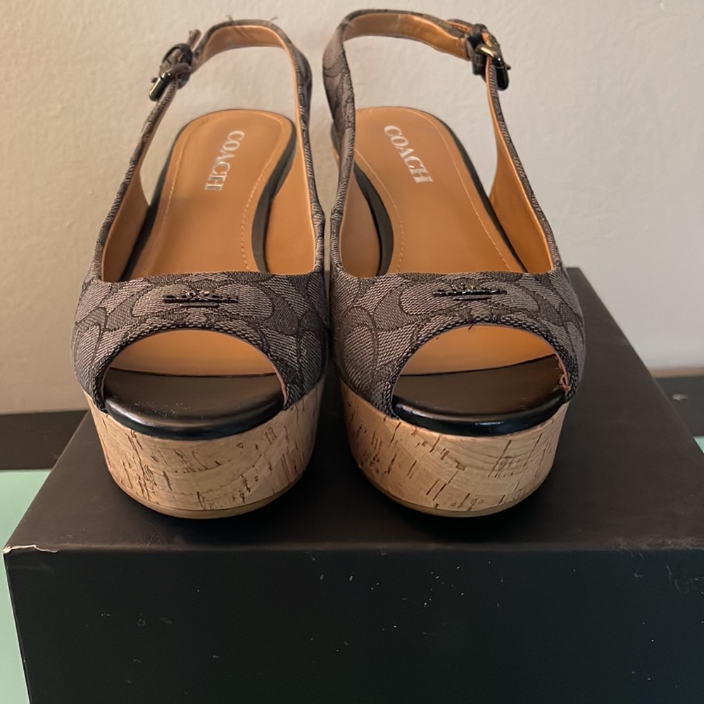 Coach Sling Back Peep Toe Platform Wedges - Gem